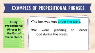 PPT in English about Prepositional Phrases | PPTX