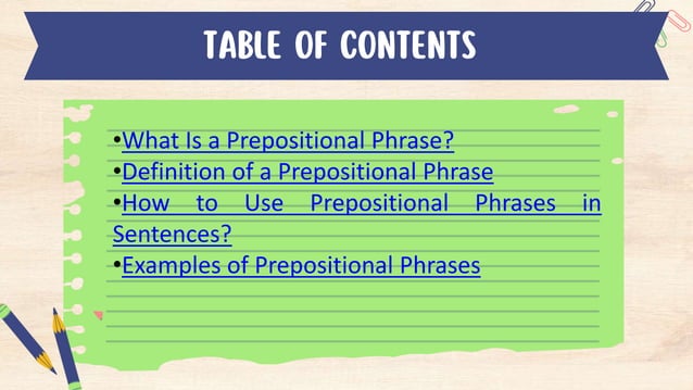 PPT in English about Prepositional Phrases | PPT