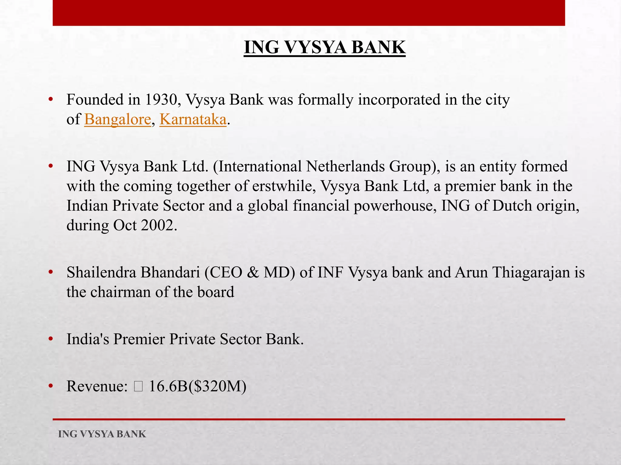 Ppt ing vysya bank | PPTX