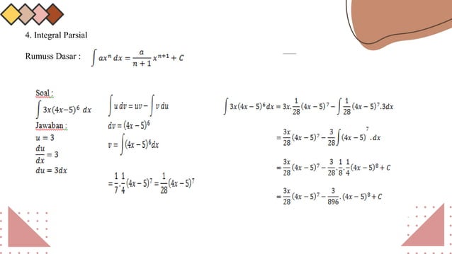 Integral fungsi, Integral Substitusi, Integral parsial | PPT
