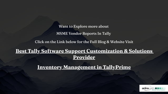 Inventory Management in TallyPrime - Antraweb Technologies | PPT