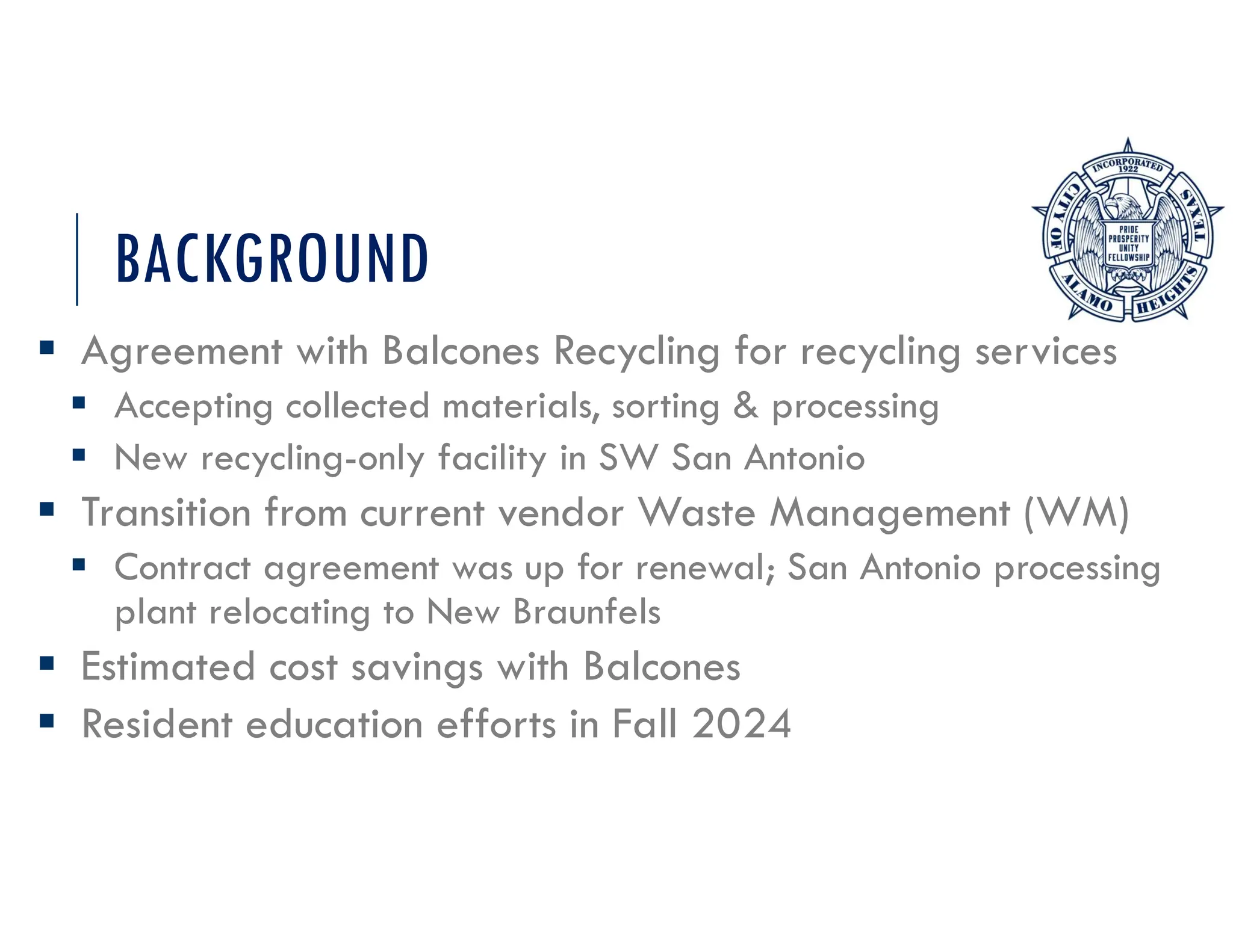 PPT Item # 4 - Balcones Recycling Agreement | PPT