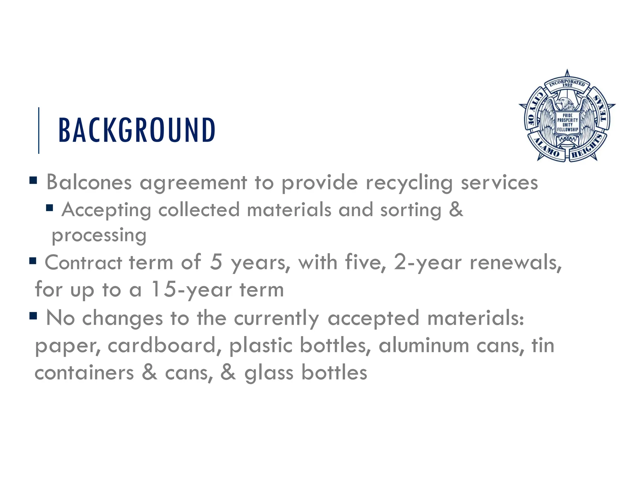 PPT Item # 4 - Balcones Recycling Agreement | PPT