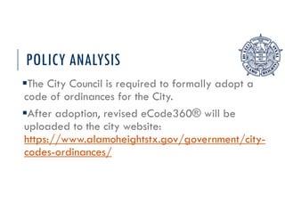 PPT Item # 6 - Adoption New.Revised Code of Ordinances | PPT