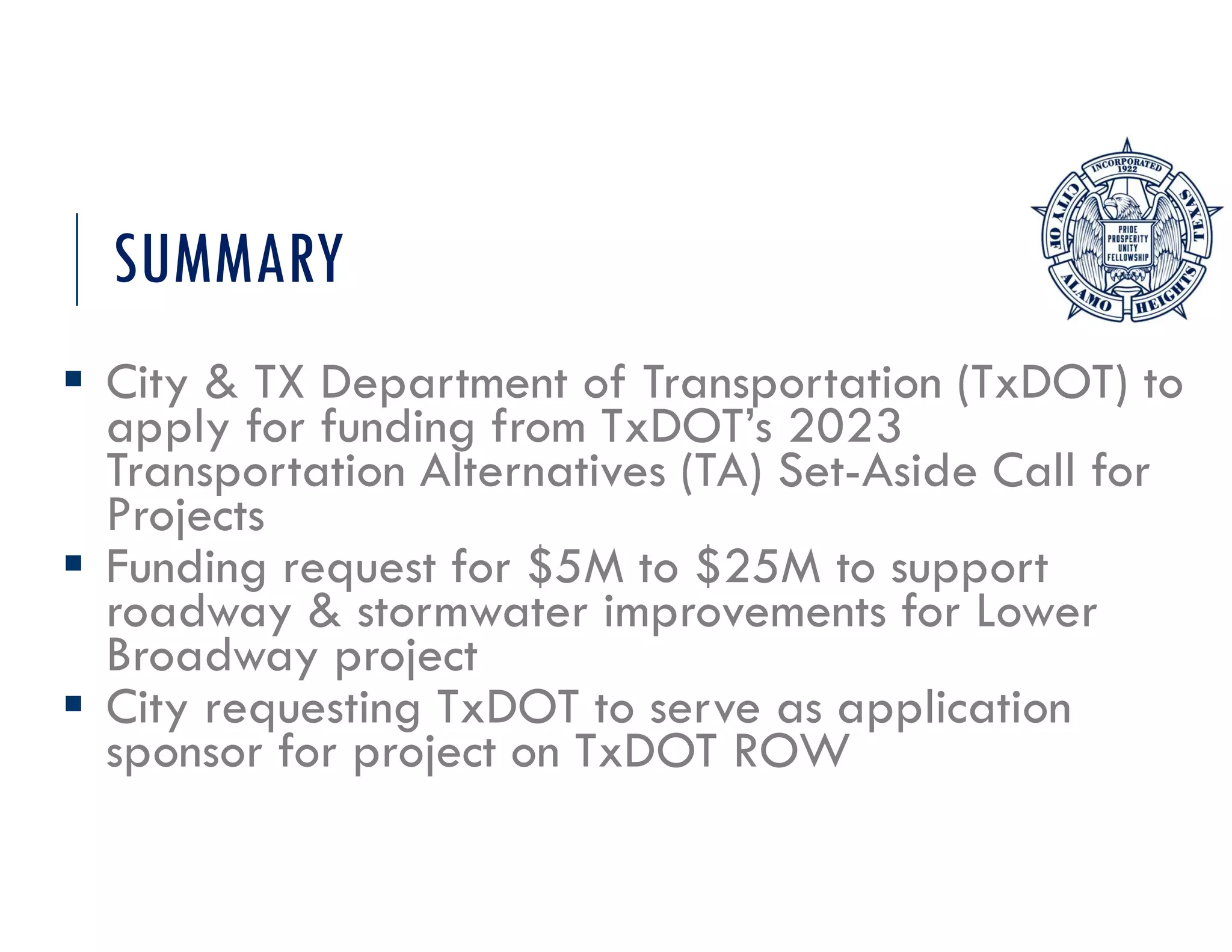 PPT Item # 7 - TxDOT TA Application | PPT