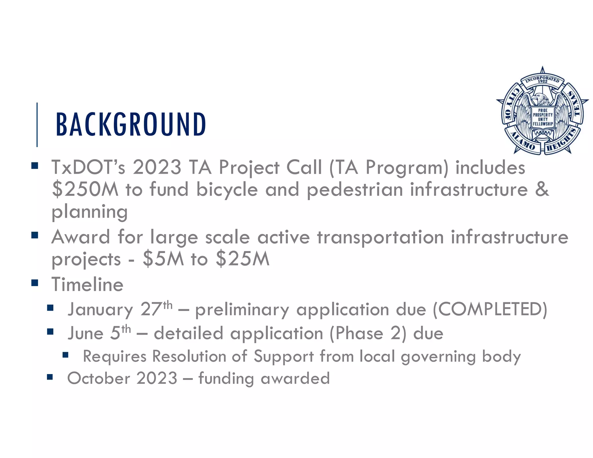 PPT Item # 7 - TxDOT TA Application | PPT