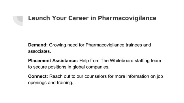 Pharmacovigilance training and career support | PPTX
