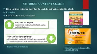 Nutritional labelling, types of claims and principles of labelling | PPTX