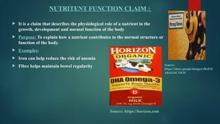 Nutritional labelling, types of claims and principles of labelling | PPTX