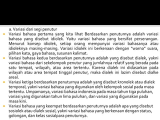 sosiolingusitik-pelbagai variasi dan jenis bahasa | PPTX