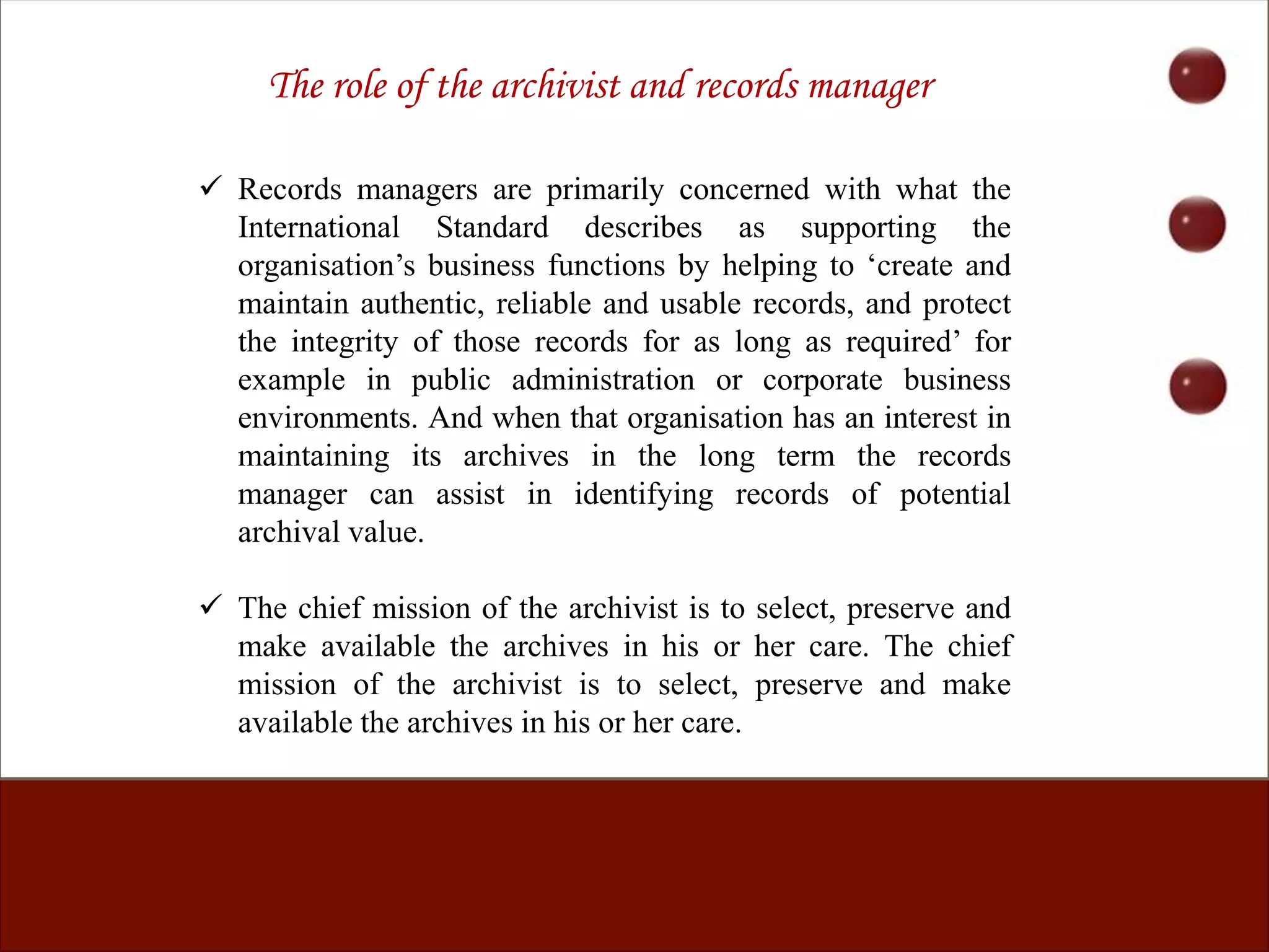 Principles and purposes of records and archives | PPTX