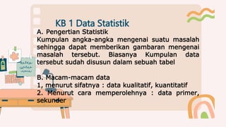 PPT KEL 1 STATISTIKA.pptx menjelaskan mengenai pengertian statistika ...