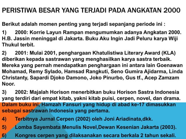 apresiasi prosa fiksi- angkatan 2000 sampai sekarang | PPTX
