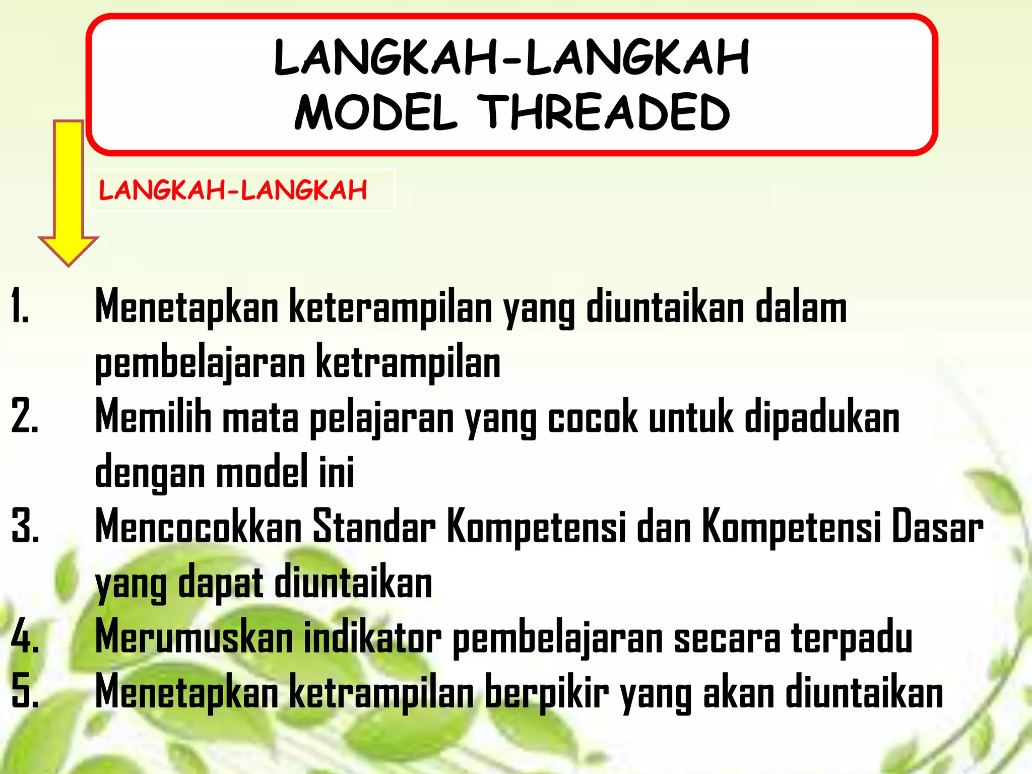 Ppt pembelajaran terpadu model threaded | PPTX