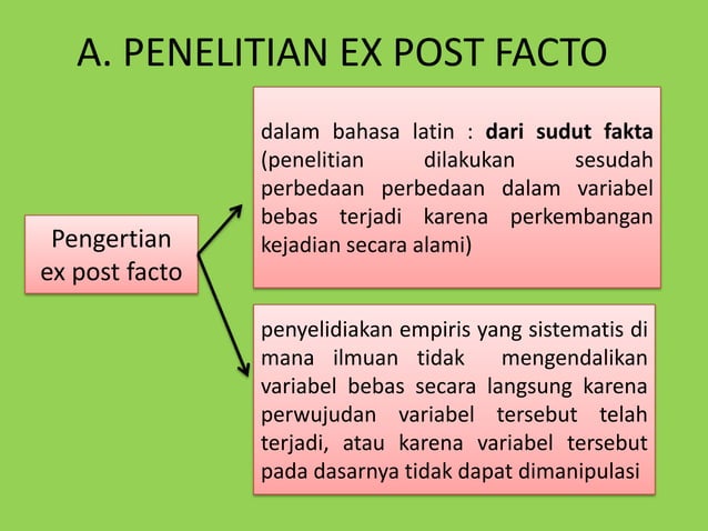 penelitian ex post facto, deskriptif, historis | PPTX