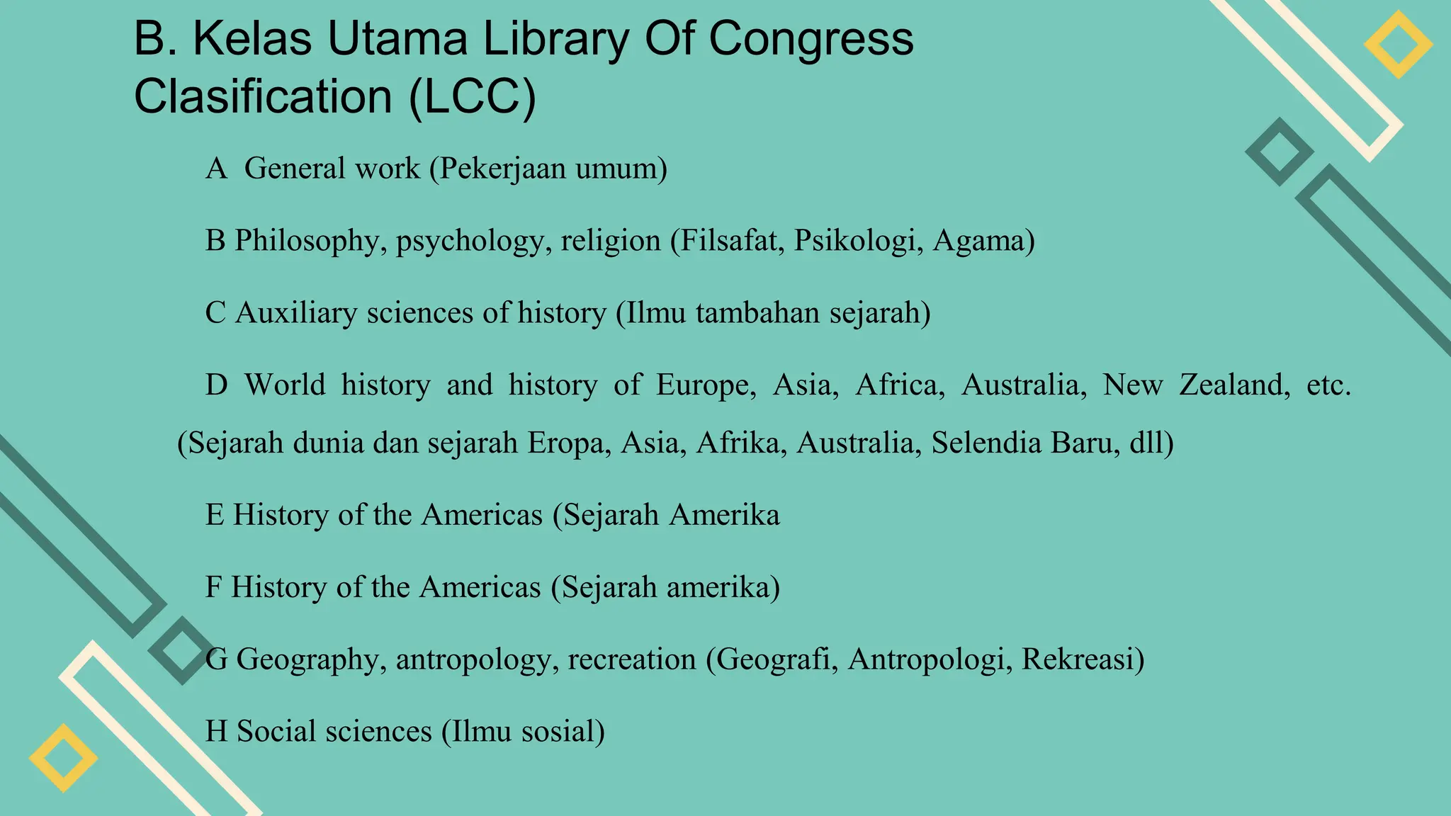 LIBRARY OF CONGRESS CLASIFICATION (LCC) perpustakaan | PPTX
