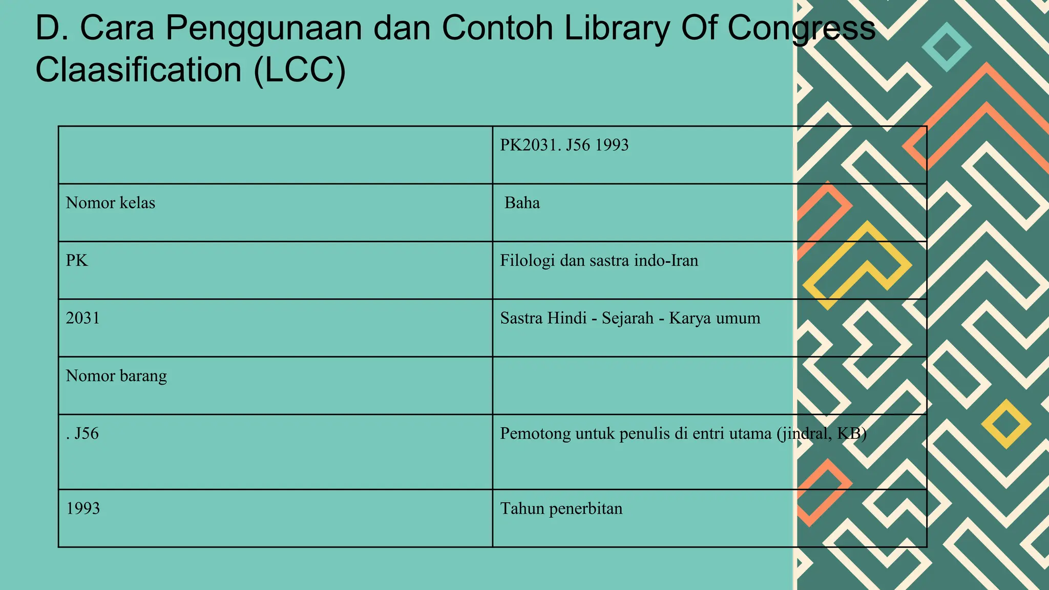 LIBRARY OF CONGRESS CLASIFICATION (LCC) perpustakaan | PPTX