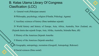 LIBRARY OF CONGRESS CLASIFICATION (LCC) perpustakaan | PPTX