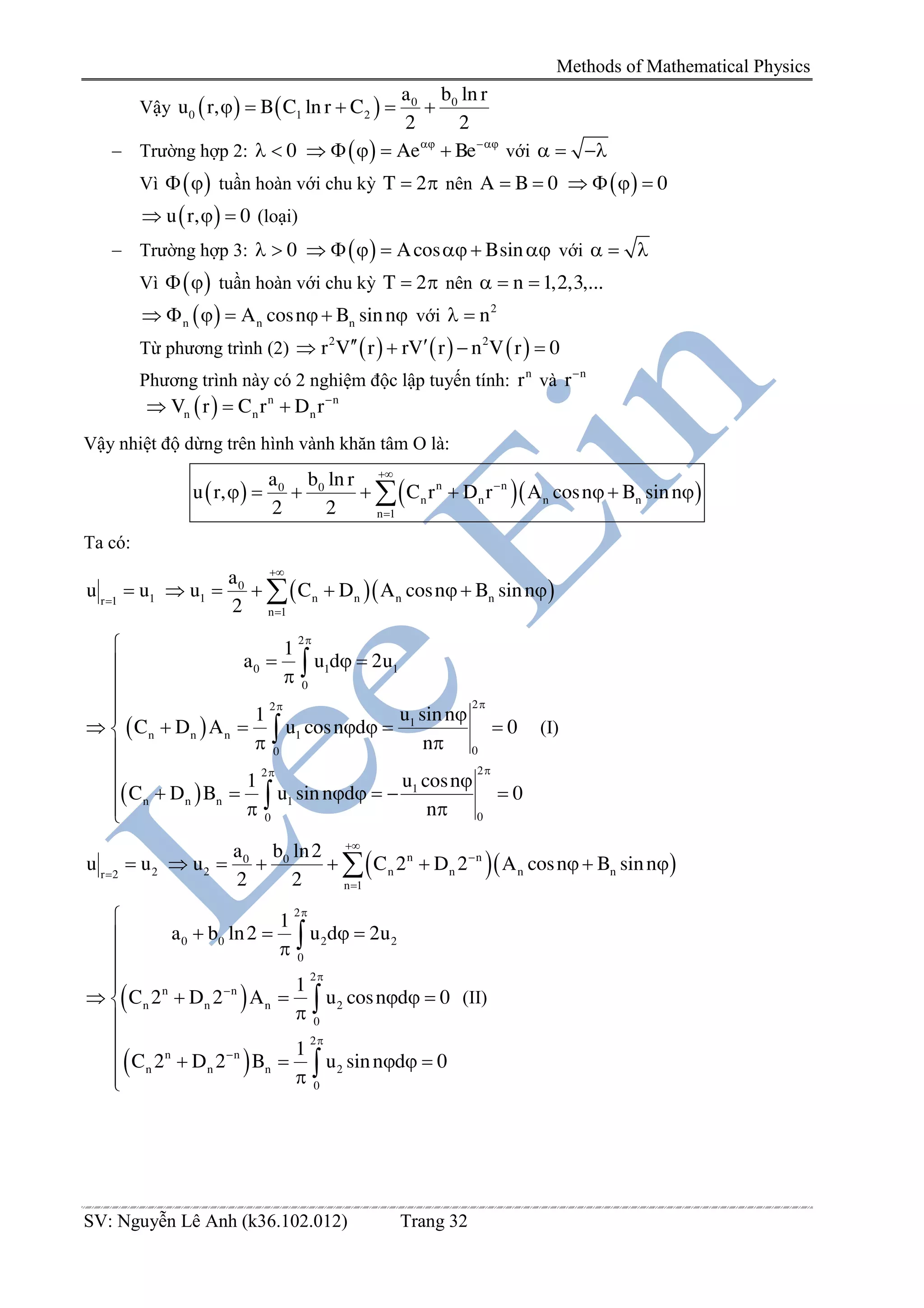 Phương pháp Toán Lý (phương trình truyền nhiệt và phương trình Laplace ...
