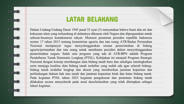 CONTOH PPT LAPORAN MAGANG BERJUDUL : PROSES PELAKSANAAN PENDAFTARAN TANAH SISTEMATIS LENGKAP ...