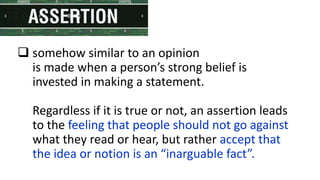 Opinion and Assertion Detailed Lesson Plan | PPTX