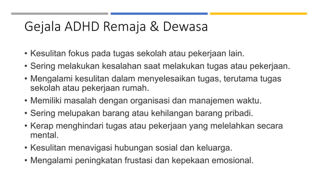 Materi Autisme dan ADHD Pada Anak & Remaja | PPTX