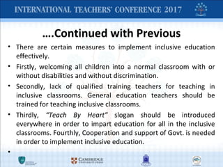 Implementation of Inclusive Education: Global issues and Challenges | PPT