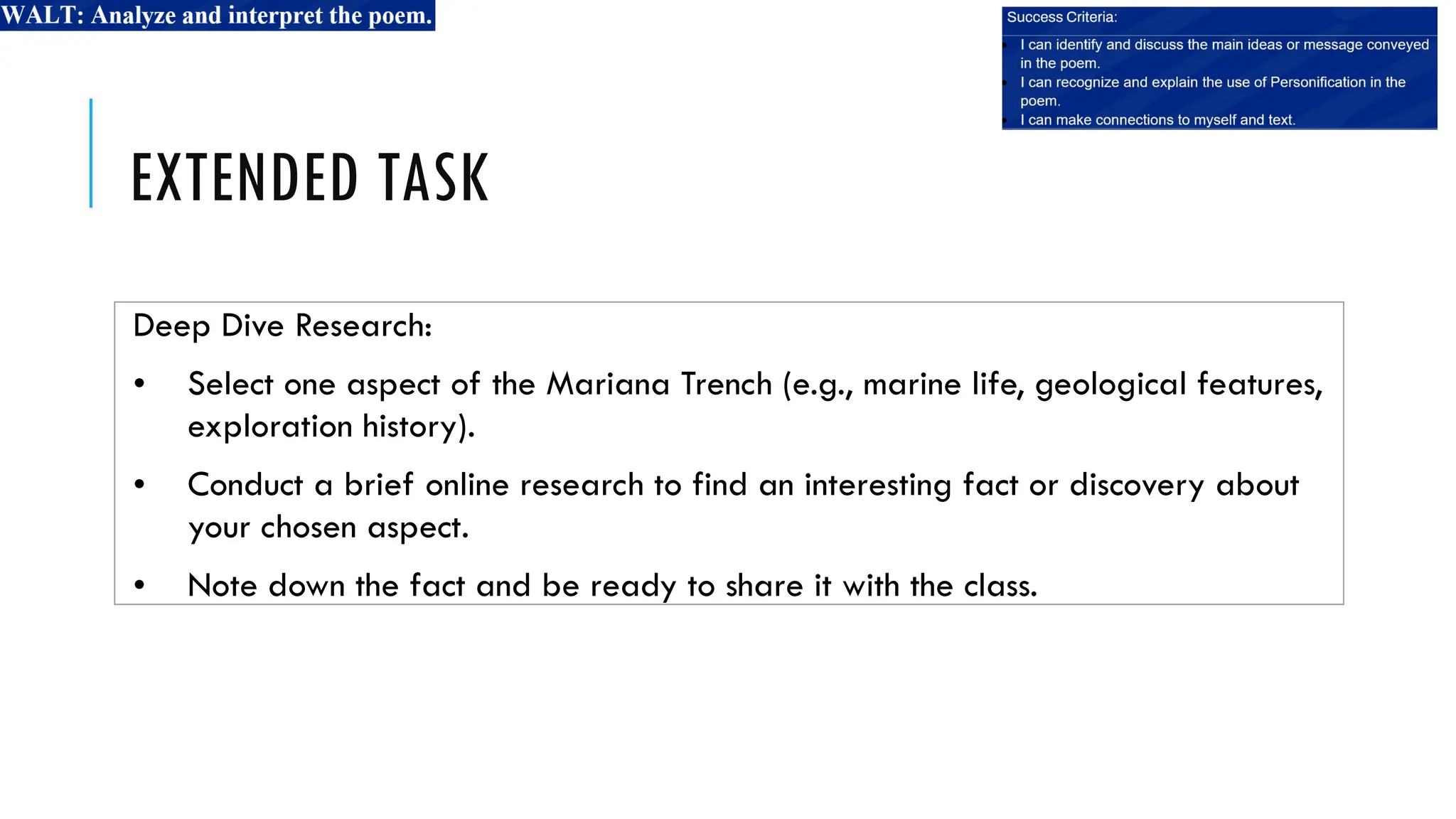 The Mariana Trench poem for kids grade 4 | PPTX