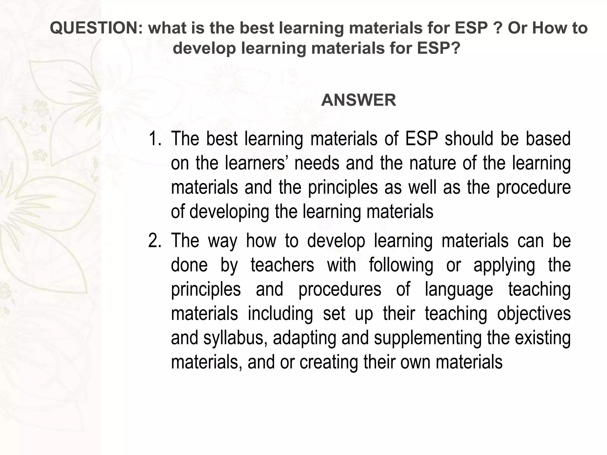 Ppt materials for ESP | PPT