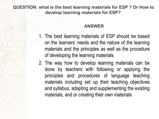 Ppt materials for ESP | PPT
