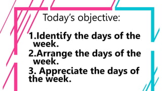 MATH DAYS OF THE WEEK FOR GRADE ONE PUPILS | PPTX