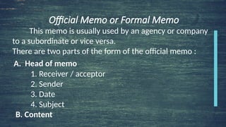 Studying memo, purpose, generic structure | PPTX