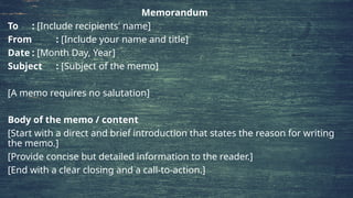 Studying memo, purpose, generic structure | PPTX