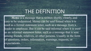 Studying memo, purpose, generic structure | PPTX