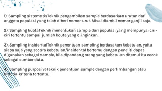 Ppt Metodologi Penelitian kelompok 7 Teknik Sampling Kelas 6H | PDF