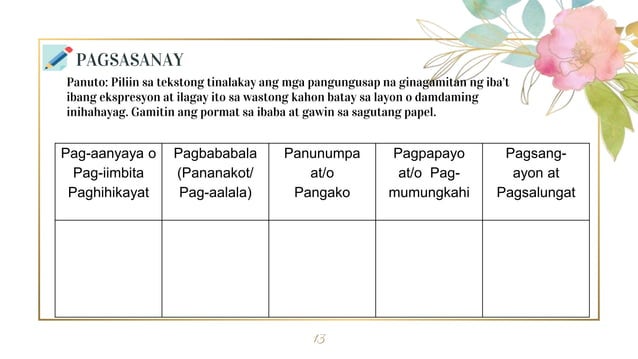 Mga Ekspresyon sa Pagpapahayag ng Layon at Damdamin | PPTX