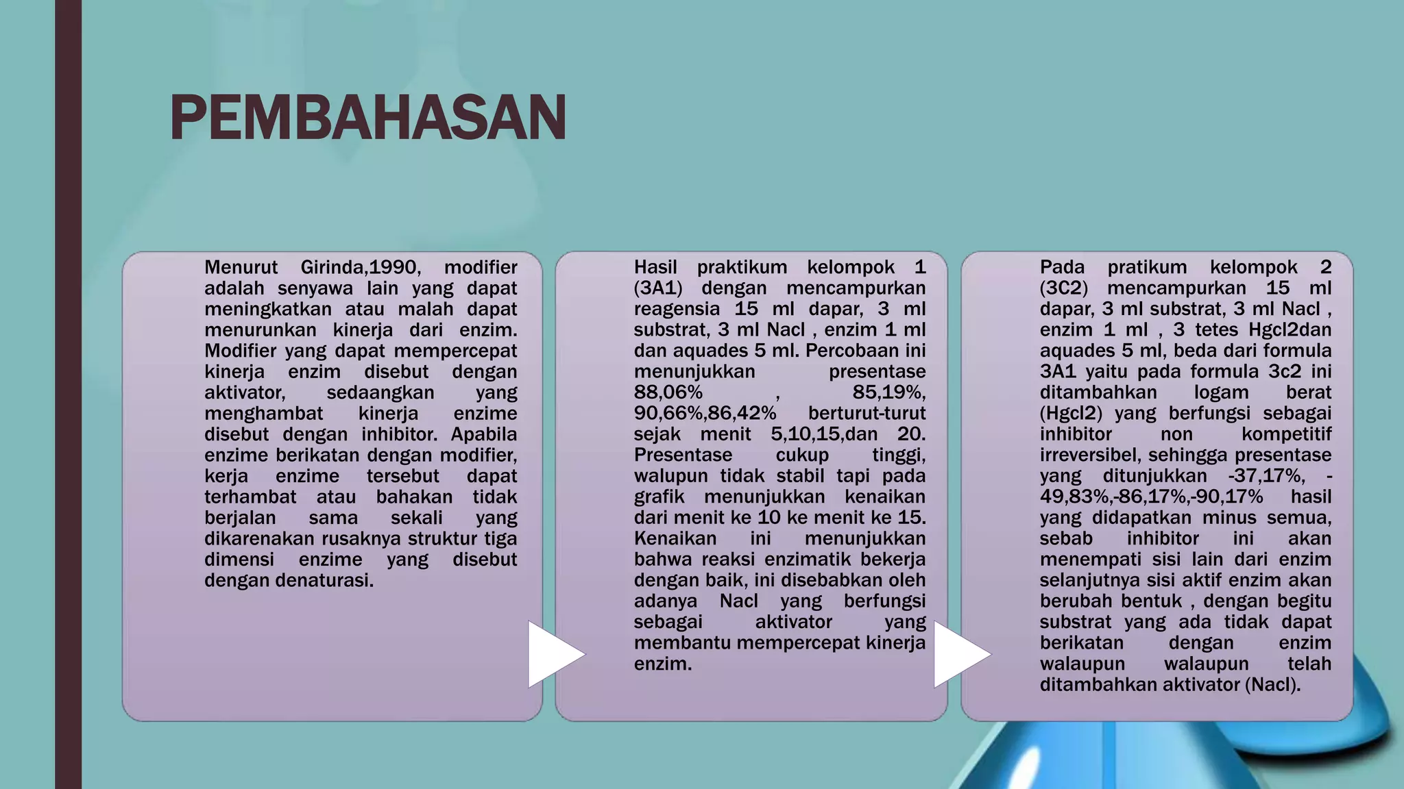 Pengaruh peningkatan kadar enzim dan modifier pada reaksi enzimatik | PPTX