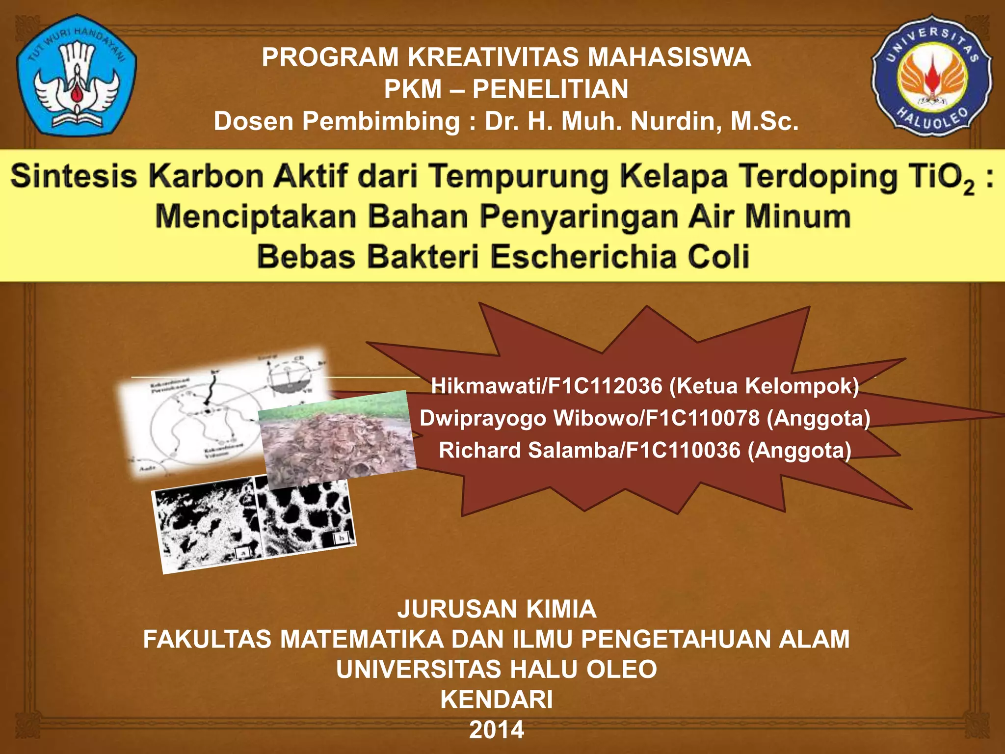 MONEV KEMAJUAN PKMP 2014 UNIVERSITAS HALU OLEO = SINTESIS ARANG AKTIF ...
