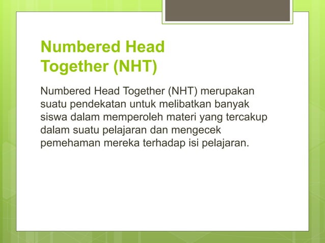 MODEL PEMBELAJARAN INOVATIF MODEL KOOPERATIF TIPE NUMBER HEAD TOGETHER | PPT