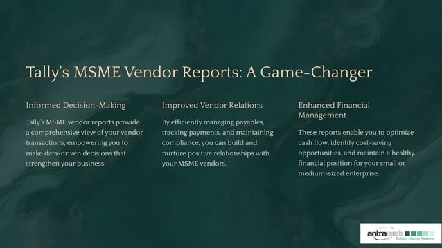MSME Vendor Reports In Tally - Antraweb Technologies | PPT