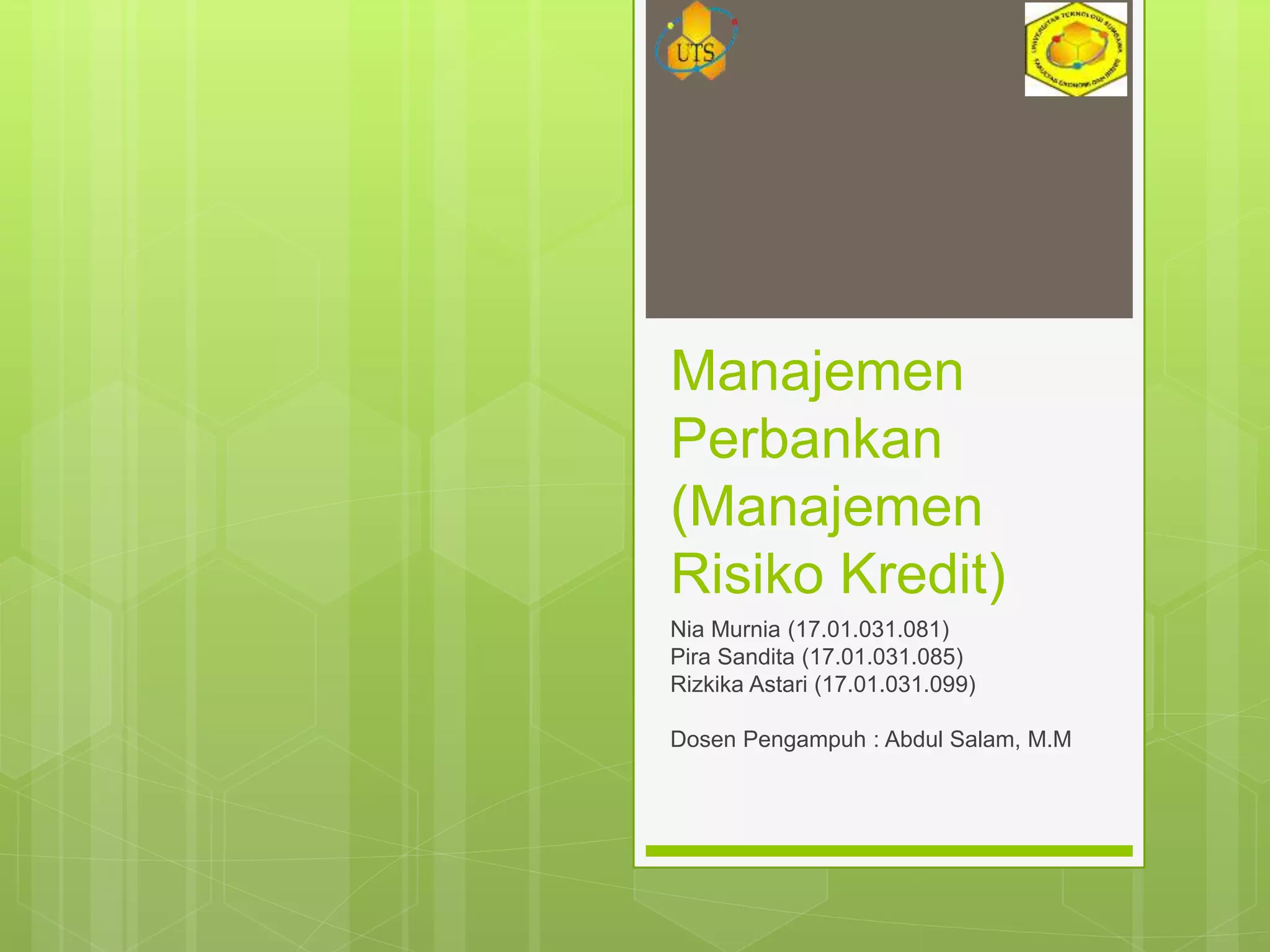 Manajemen Risiko Kredit (Manajemen Perbankan) | PPTX