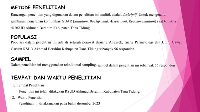 Gambaran Penerapan Komunikasi SBAR saat Hand Over Perawat | PPTX