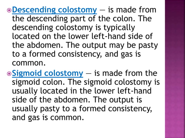 Ppt of colostomy | PPTX | Digestive Disorders | Diseases and Conditions