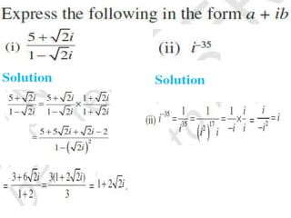 Ppt of complex numbers and Quadratic equations. | PPT
