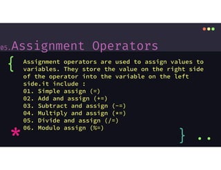 power point presentation on topic in C++ called "OPERATORS" | PDF