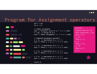 power point presentation on topic in C++ called "OPERATORS" | PDF
