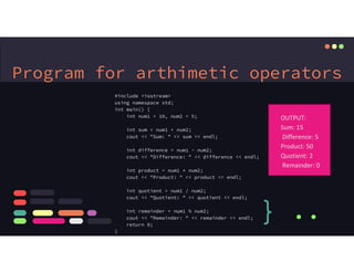 power point presentation on topic in C++ called "OPERATORS" | PDF