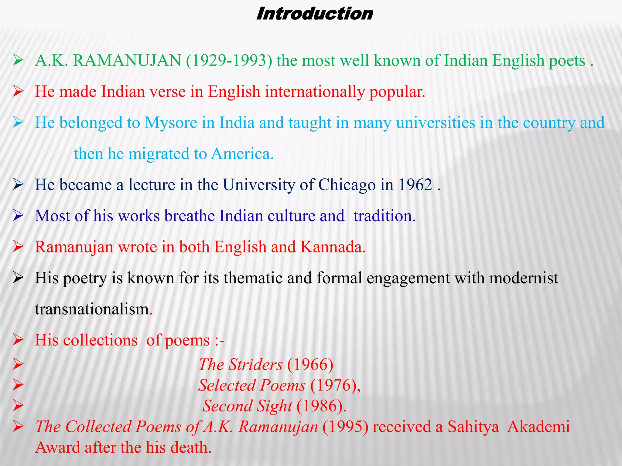 Ecology (poem) by A. K. Rmanujan | PPTX
