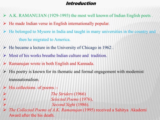 Ecology (poem) by A. K. Rmanujan | PPTX