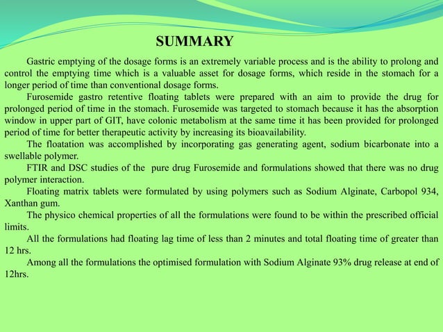 Design and evaluation gastro retentive floating tablets of Furosemide | PPT